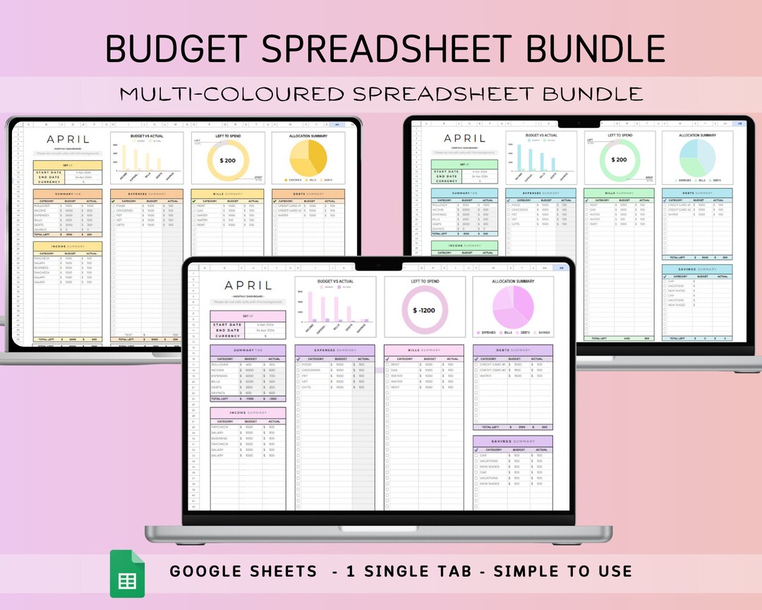 ULTIMATE PLANNER BUNDLE Multi Colour Budget Google Sheets Monthly and ...