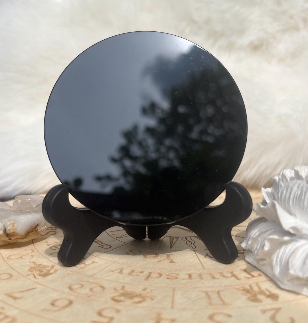 Obsidian Mirror With Stand / Obsidian Plate / Divination / Fortune ...