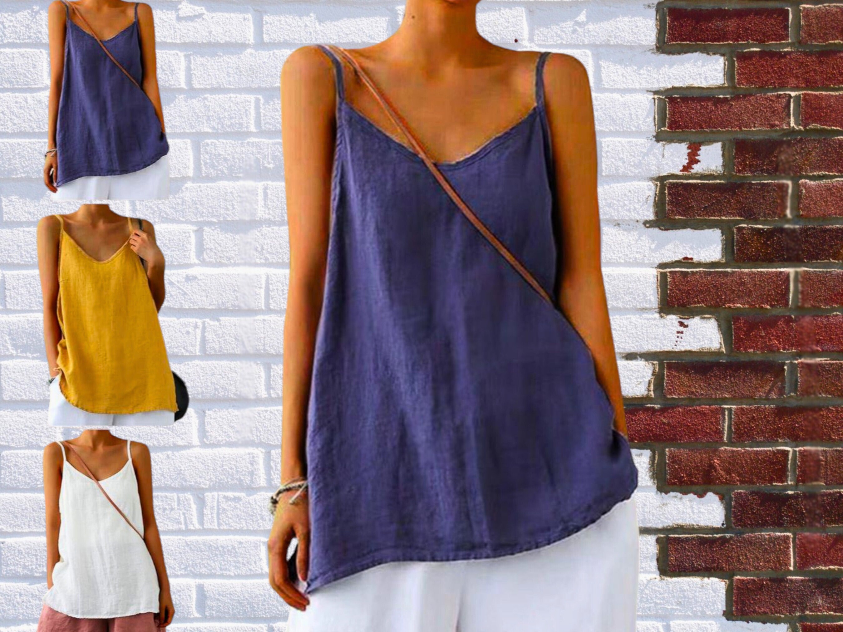 Linen Tank Top Cami Loungewear, Loose Fitting Camisole, Spaghetti Strap ...