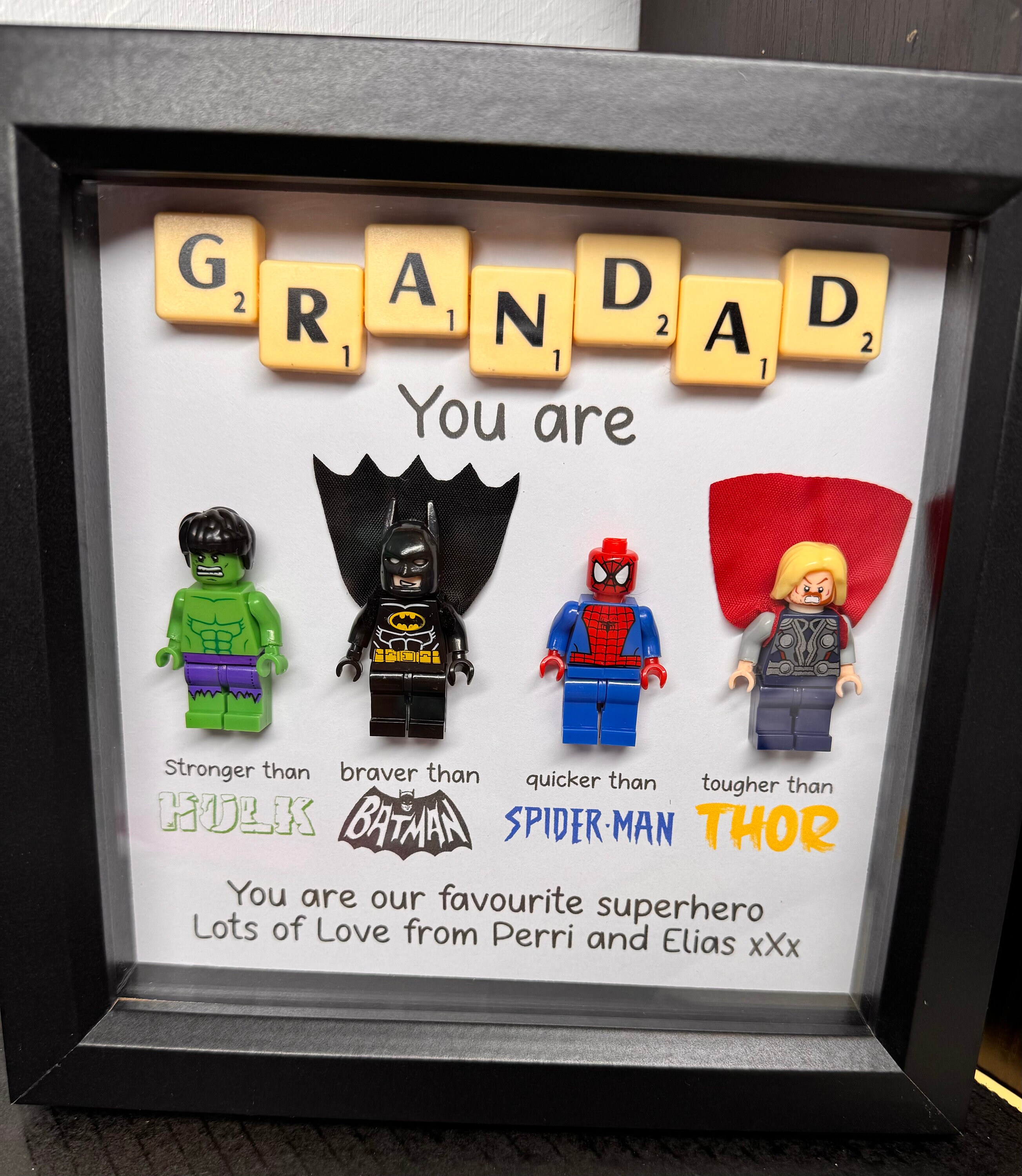 Personalised Superhero Shadow Box/frame in Black, Teacher Gift, Father ...