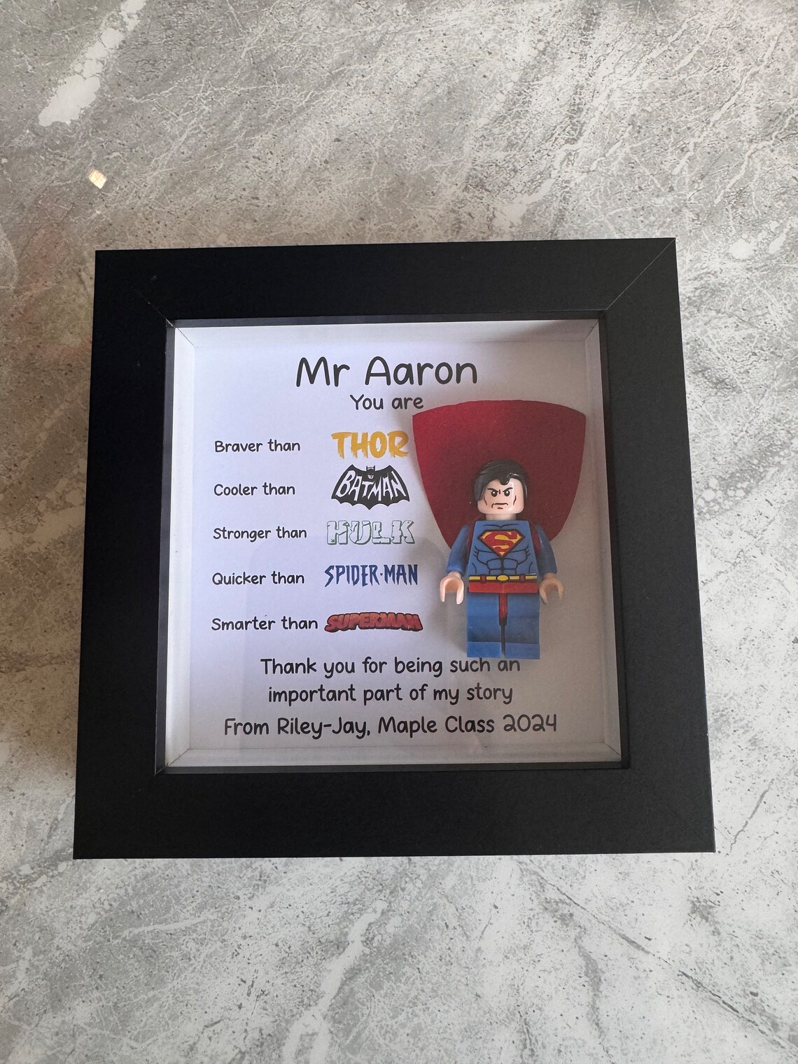 Personalised Superhero Shadow Box/frame. Teacher Gift, End of Year ...