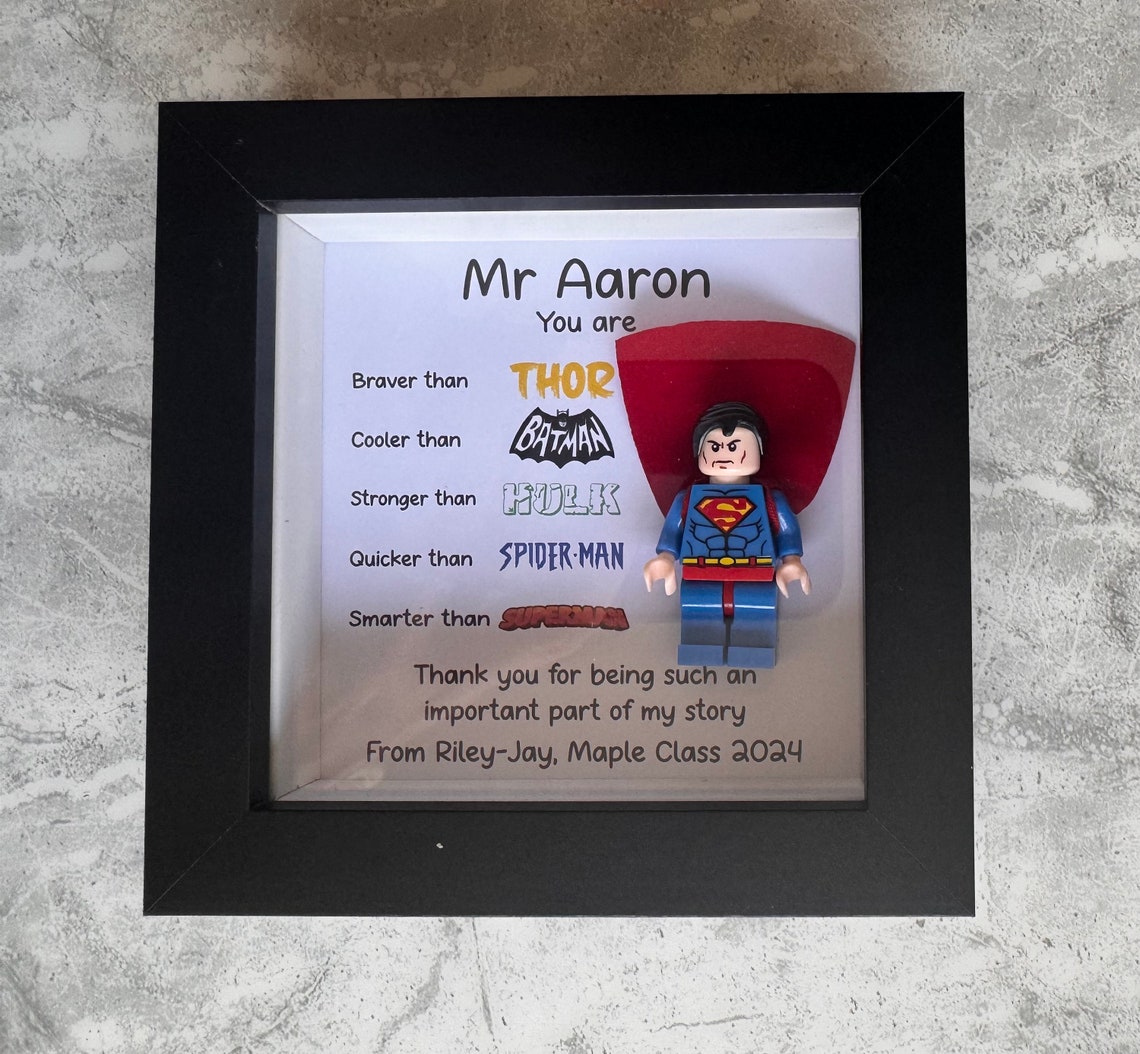 Personalised Superhero Shadow Box/frame. Teacher Gift, End of Year ...