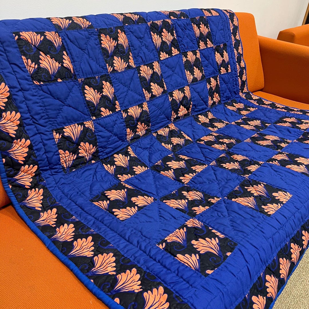 Blue and Coral Four-block Quilt - Etsy