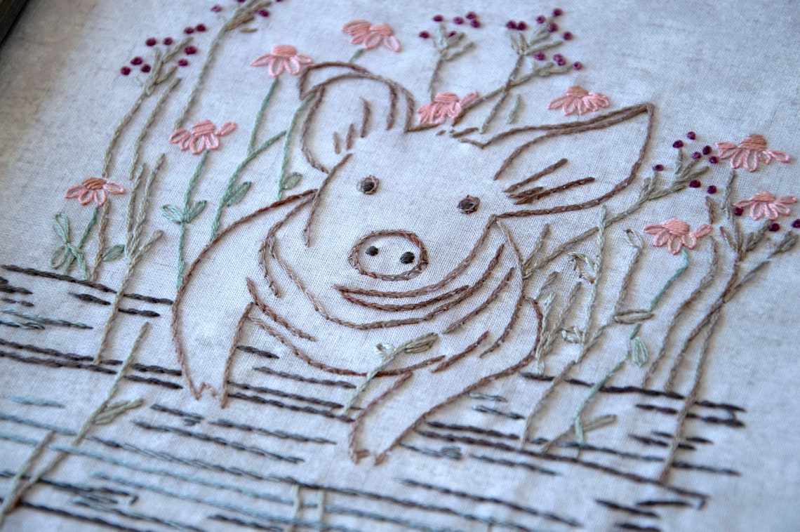 Pig Hand Embroidery PDF Pattern Instant Download Farm Animal - Etsy