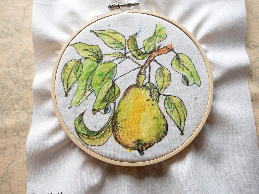 Pears Pre-printed Embroidery Template 6" Hoop Fruit Tree Watercolor ...