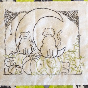 Halloween Hand Embroidery PDF Pattern Black Cats Cobweb Corners Instant ...