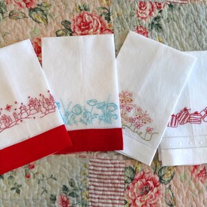 Redwork Snowman Hand Embroidery Linen Tea Towel Kit - Etsy