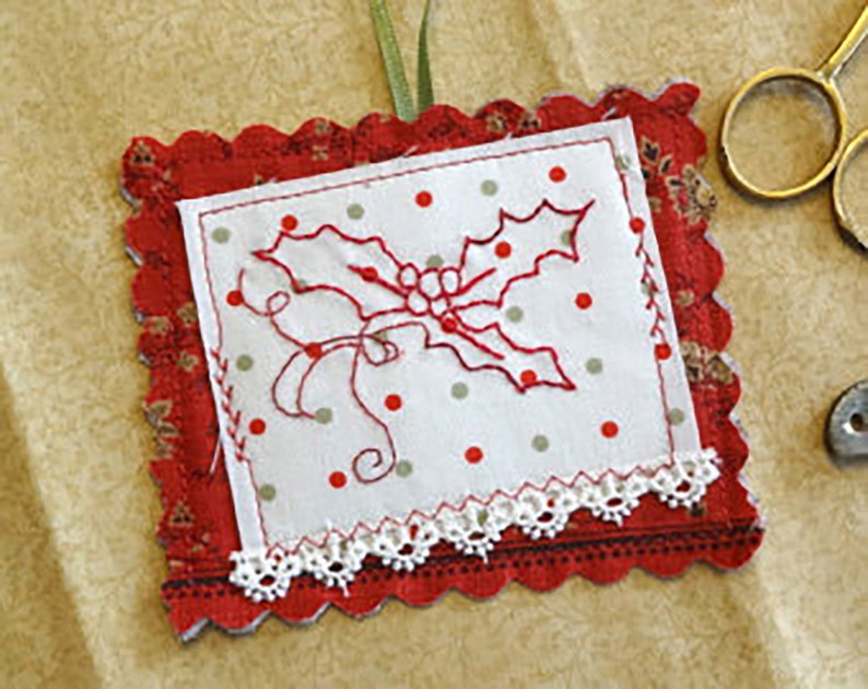 Redwork Holly Tea Towel Hand Embroidery PDF Pattern Christmas Holiday ...