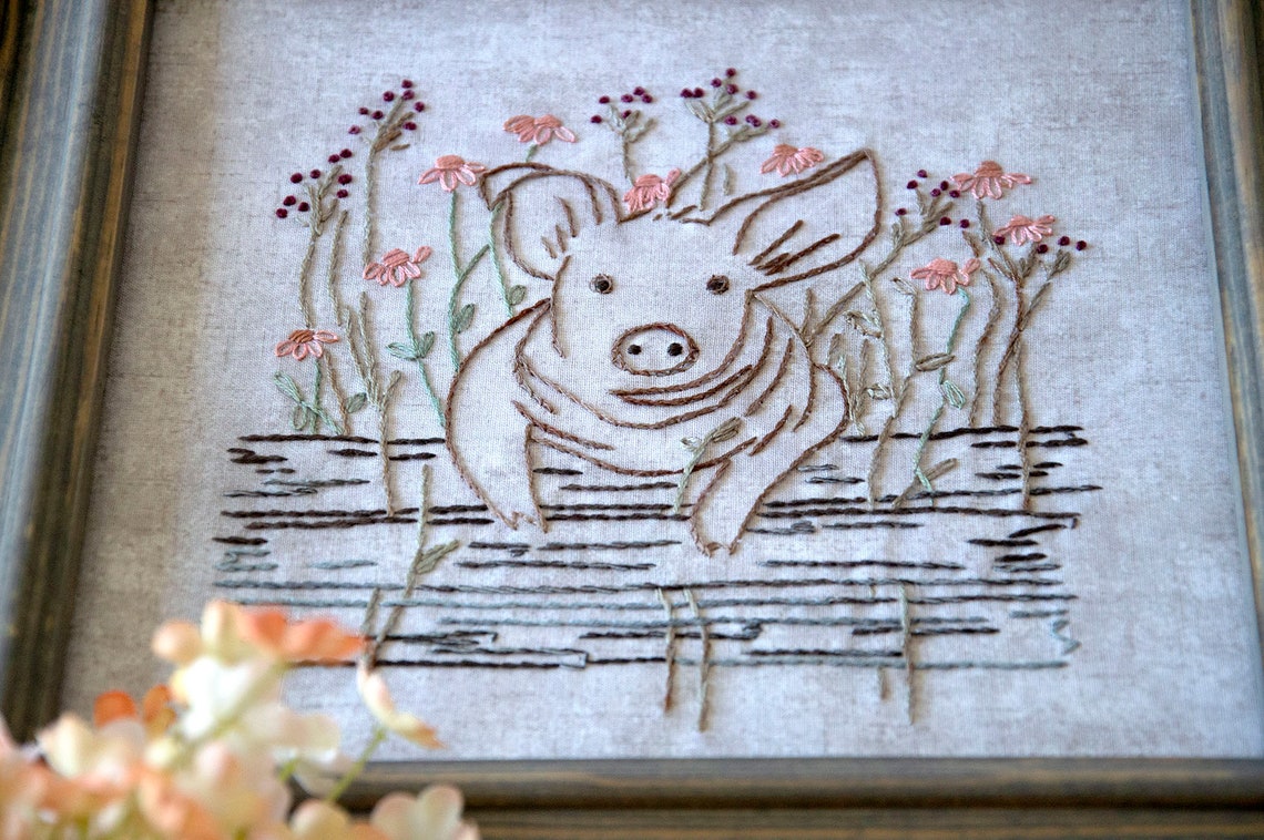 Pig Hand Embroidery PDF Pattern Instant Download Farm Animal - Etsy