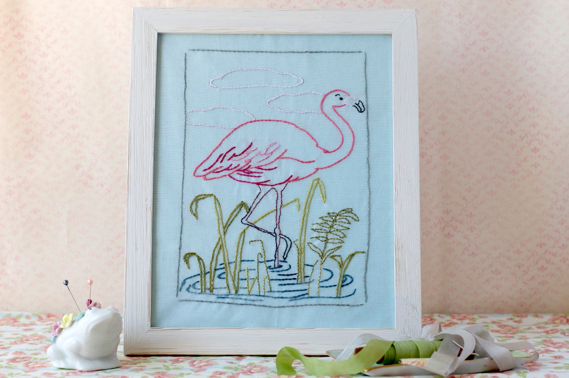 Flamingo Bird Hand Embroidery PDF Pattern - Etsy