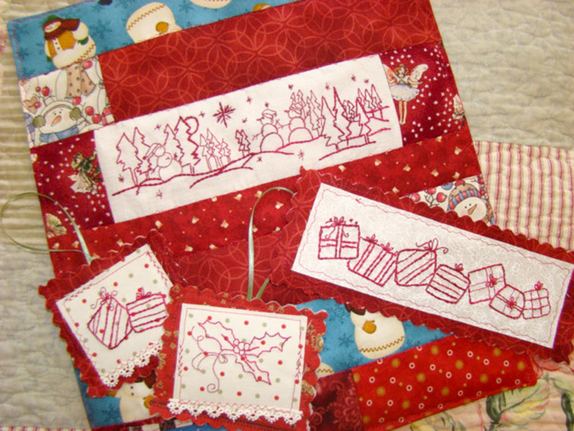 Redwork Christmas Hand Embroidery PDF Pattern Set Instant Download ...