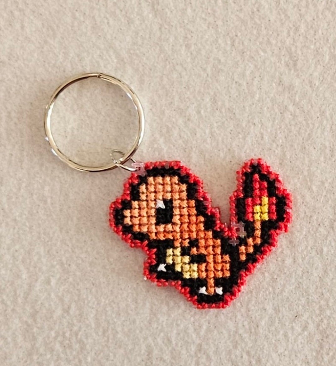Charmander Completed Cross Stitch Pokemon Keychain/charm/pin/earrings ...