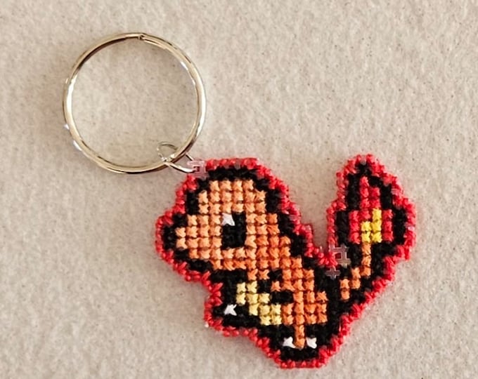 Charmander Completed Cross Stitch Pokemon Keychain/charm/pin/earrings ...