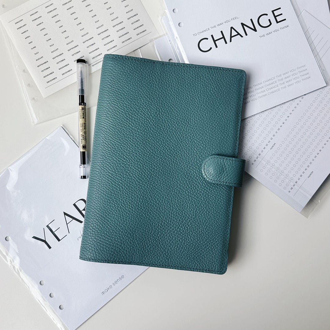 Blue Leather Planner Cover, Custom Binder Cover, A5 Planner Notebook ...