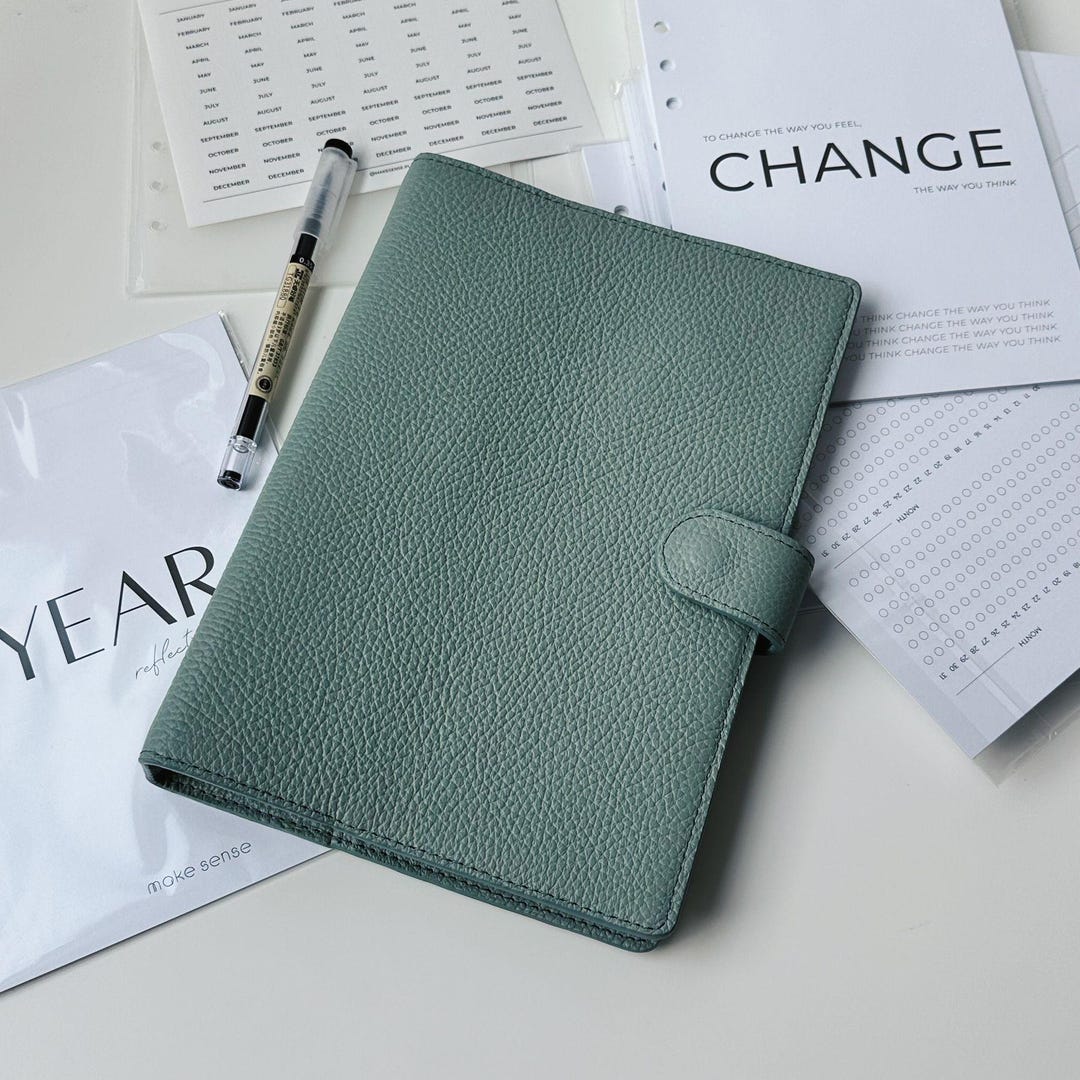 Mint Green A5 Leather Planner Binder, Custom Binder Cover, Planner Clip ...