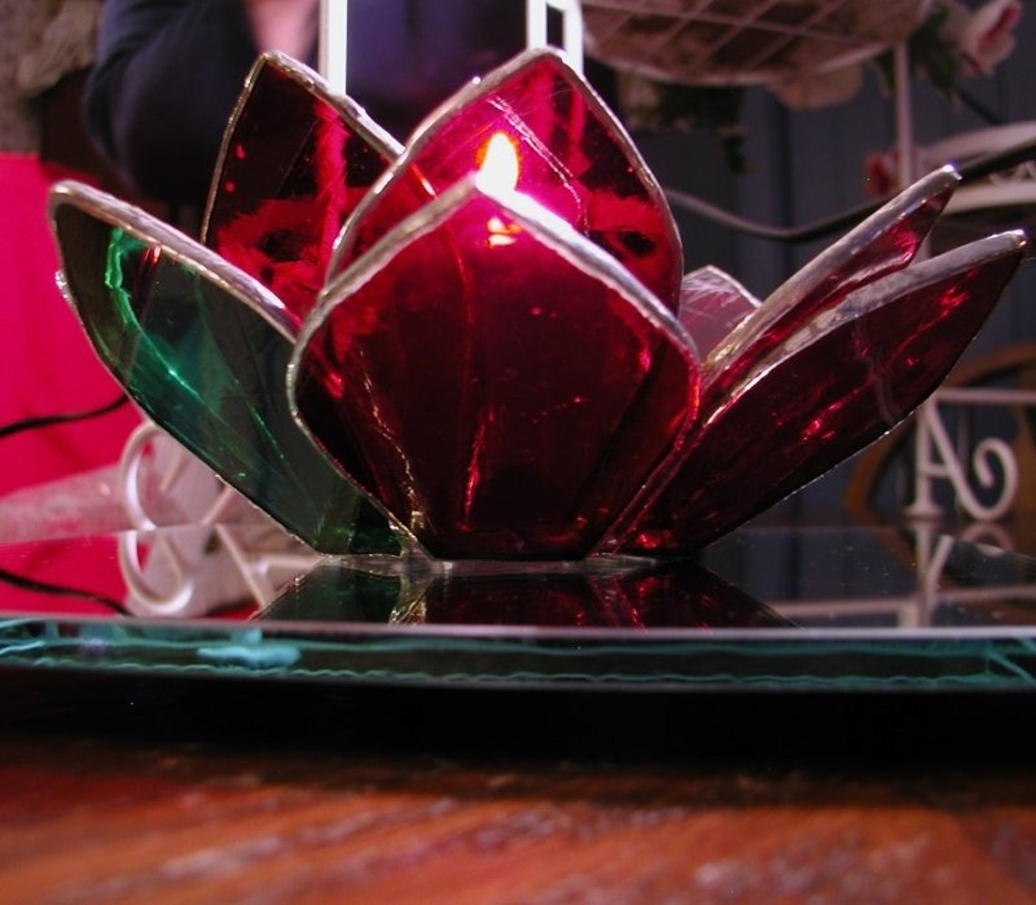 Red Lotus Flower Tea Light - Etsy