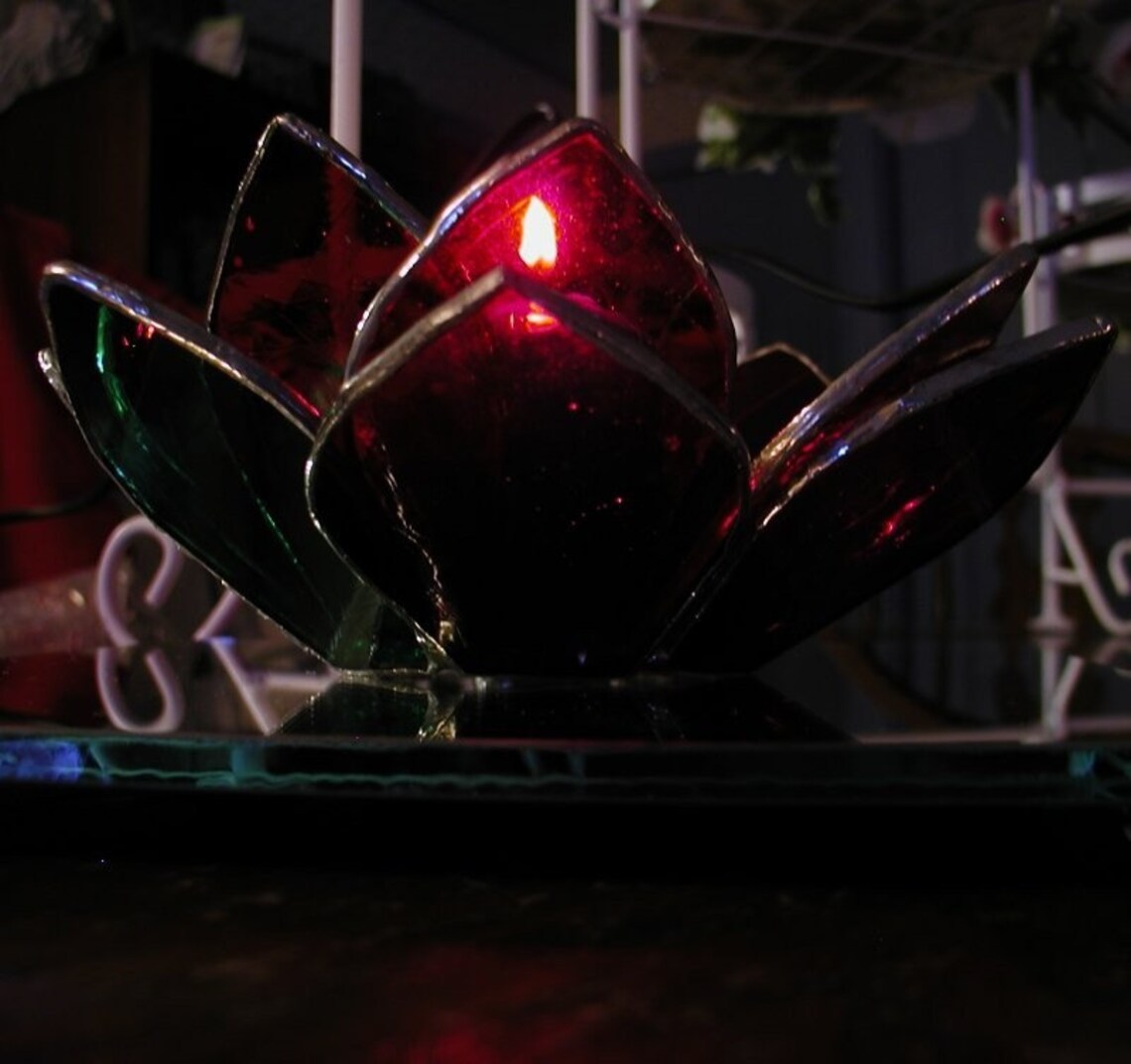 Red Lotus Flower Tea Light - Etsy