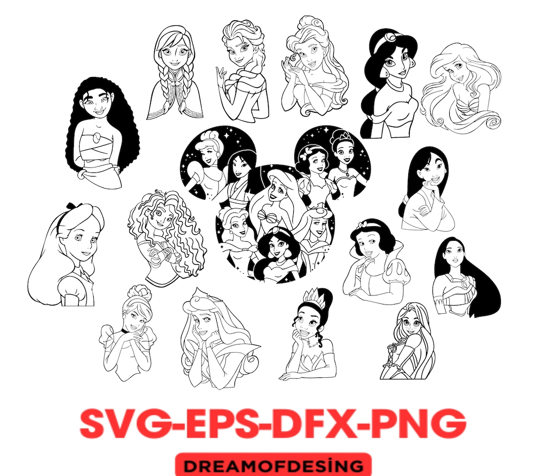 Princess Svg Bundle, Princess Silhouette Svg Files, Tiana Svg, Princess ...