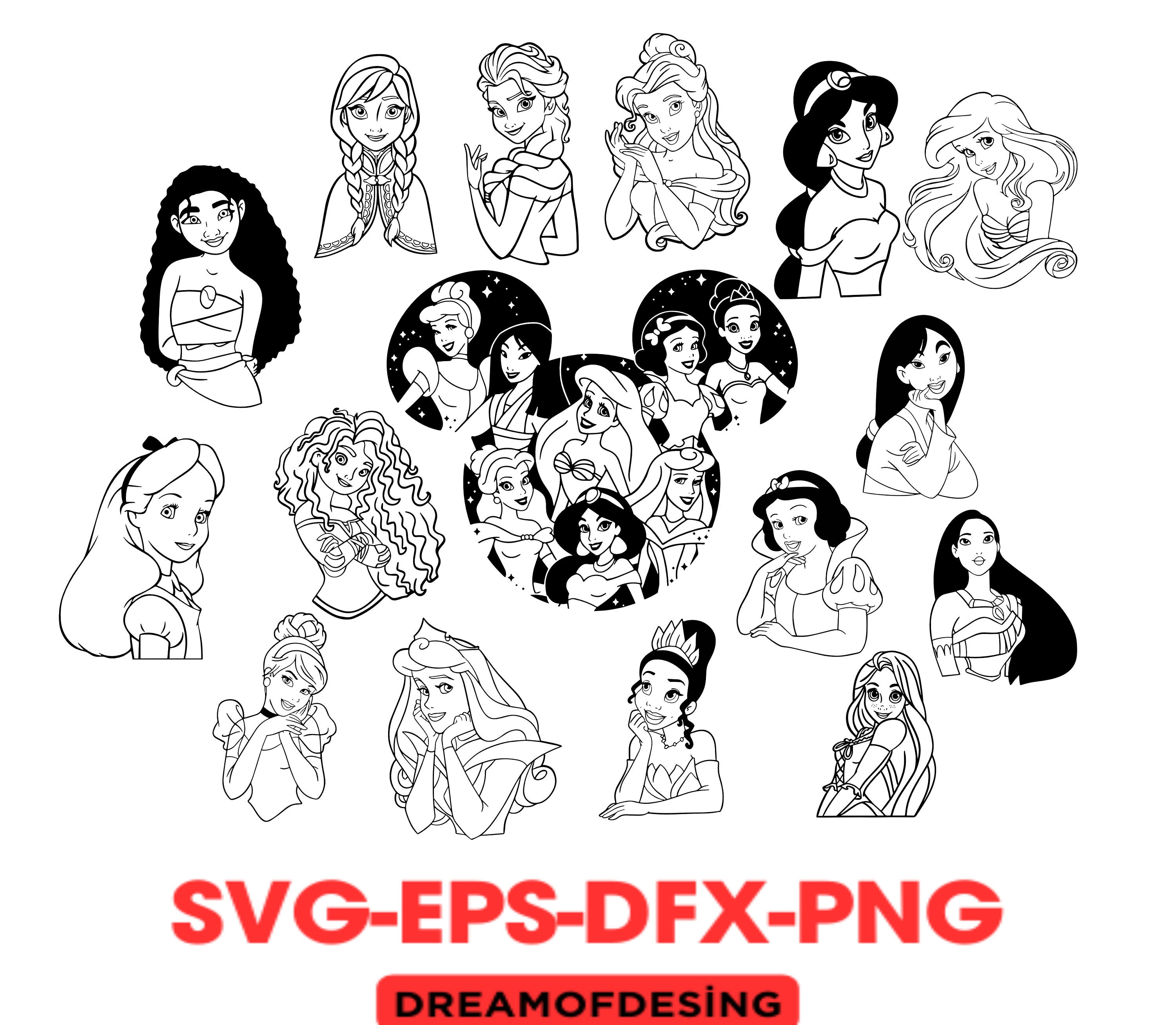 Princess Svg Bundle, Princess Silhouette Svg Files, Tiana Svg, Princess ...