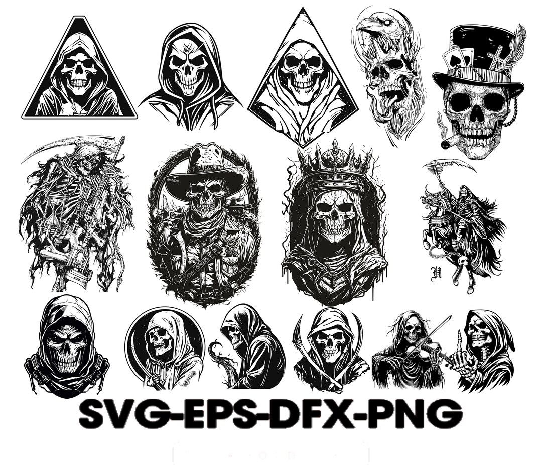 Grim Reaper Skeleton Files, Skull SVG Files Bundle, King Skull Beard ...