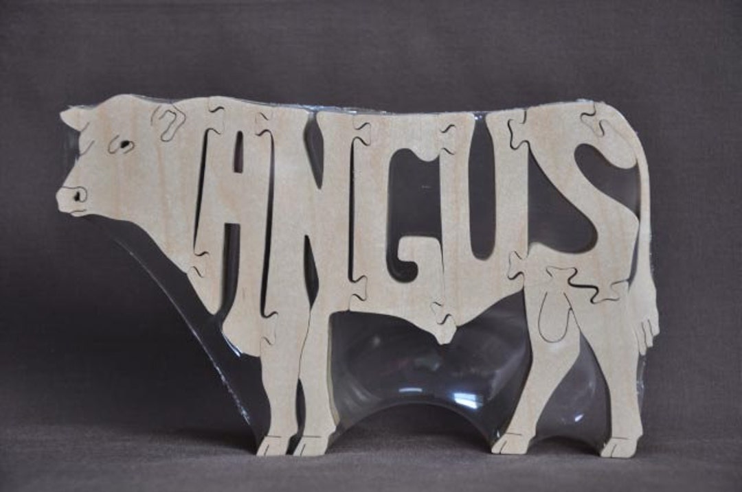 Angus or Red Angus Cow or Bull Cattle Puzzle Wooden Toy Hand Cut Farm ...
