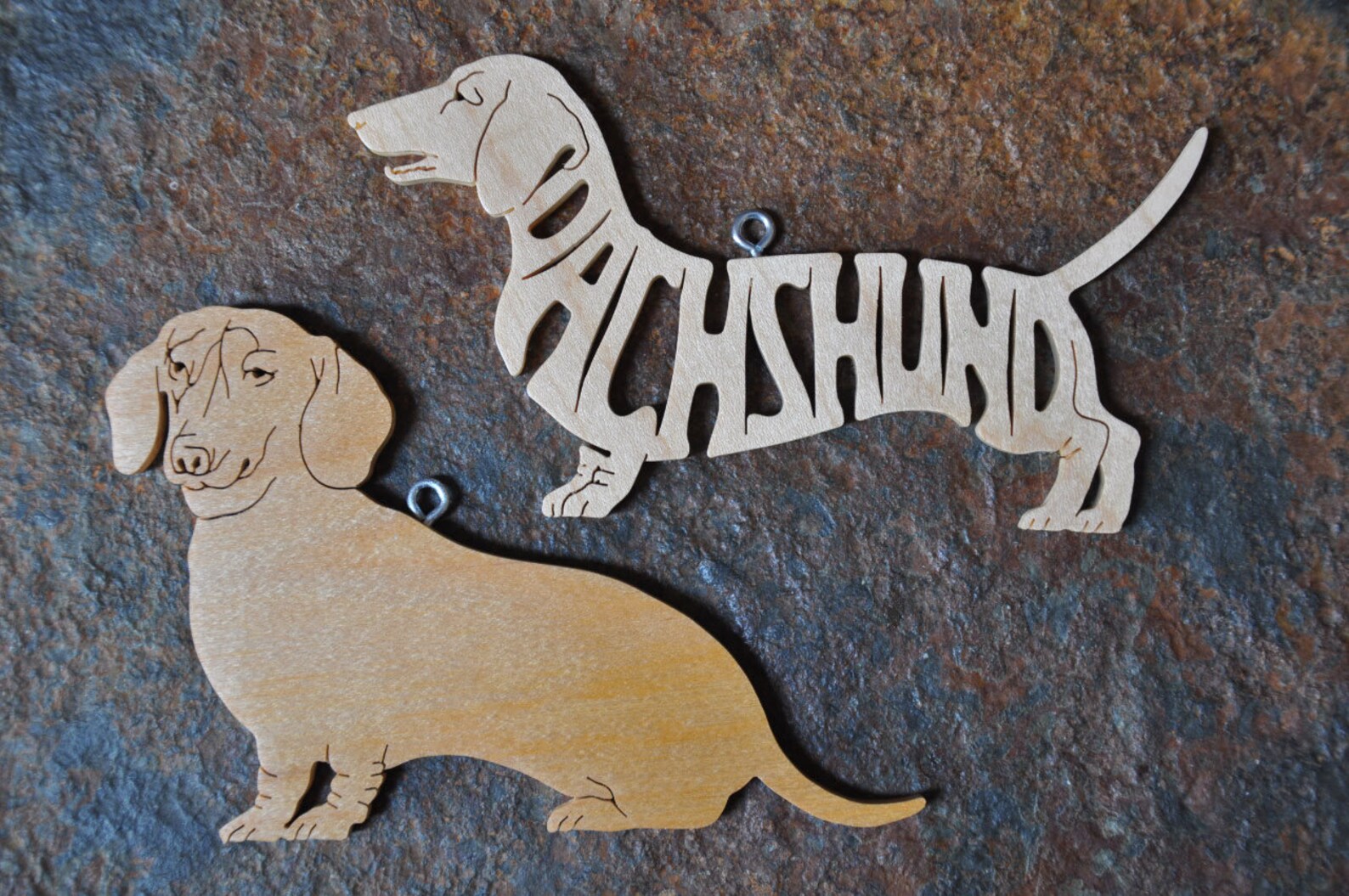 Pair of Dachshund Decoration Ornament Scroll Saw Wood Cut Out Gift Tag ...