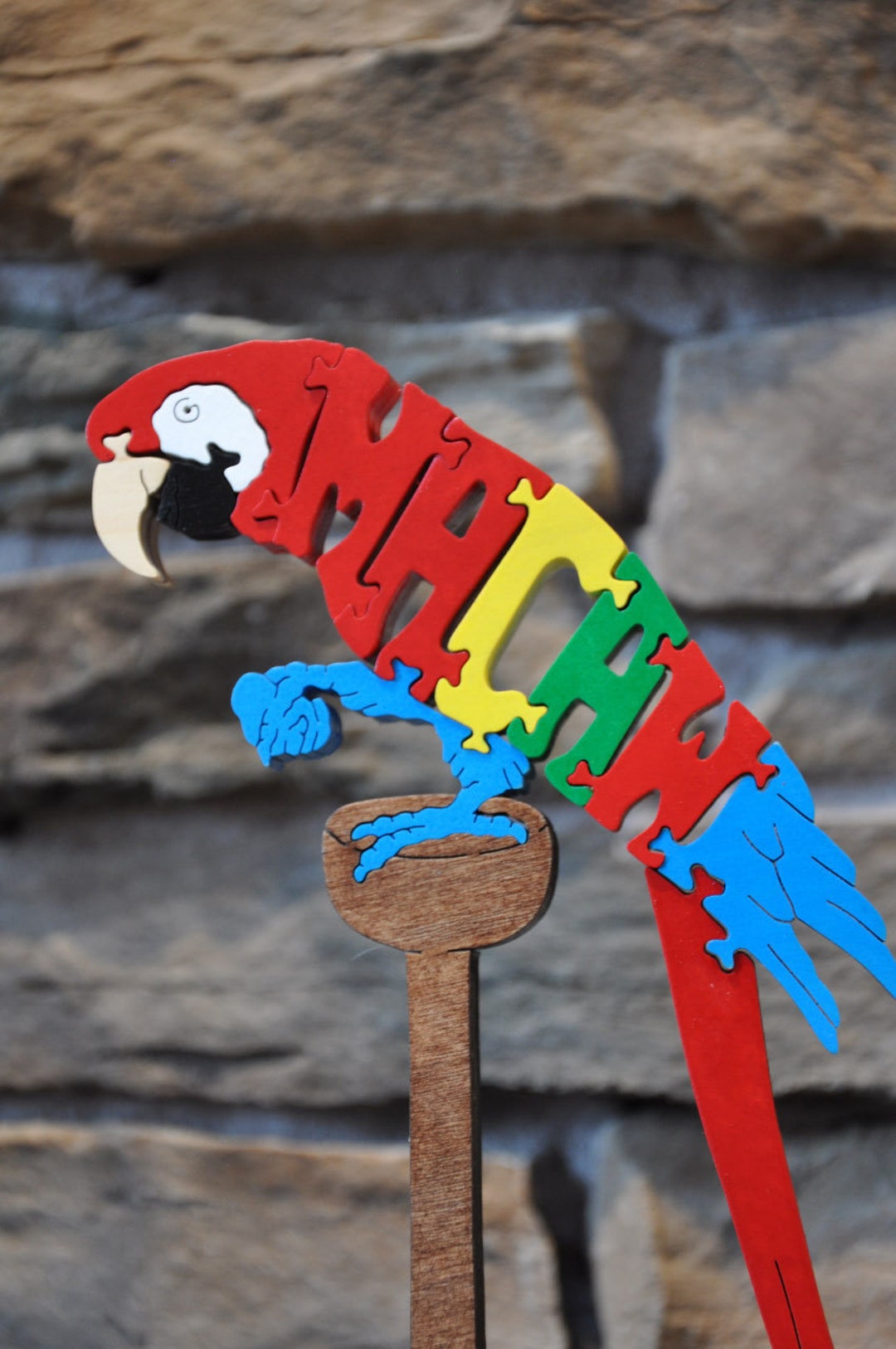 Macaw Parrot Bird Animal Puzzle Wooden Toy Hand Cut Figurine Art ...