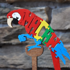 Macaw Parrot Bird Animal Puzzle Wooden Toy Hand Cut Figurine Art ...