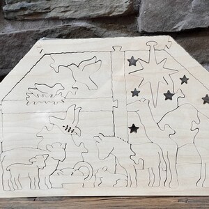 Unfinished Manger Stable Nativity Puzzle With Animals Wooden Hand Cut ...