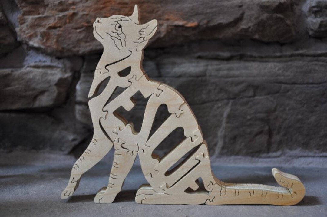 NEW Rescue Shelter Cat Puzzle Wooden Toy Hand Cut With Scroll Saw Adopt ...