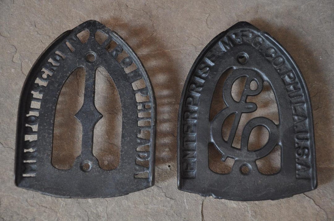 2 Antique Cast Sad Iron Trivets Philadelphia Ornate Decorative Black - Etsy