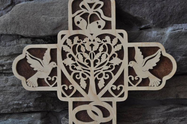 Wedding Marriage Engagement Cross Scrolled Wooden Cross Wall Hanging ...
