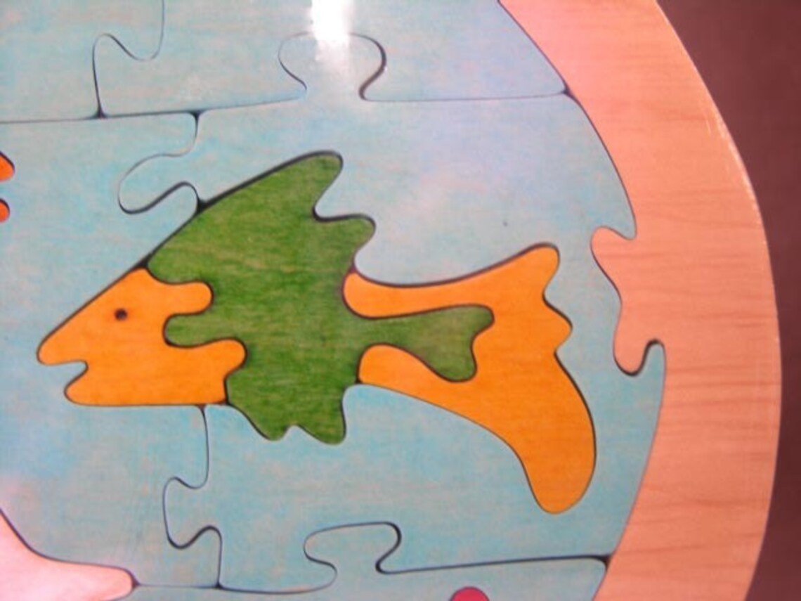 Life in a Fish Bowl Colorful Wood Puzzle Toy Hand Cut With - Etsy