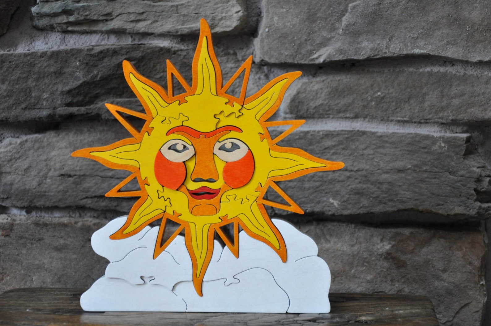 Summer Sun Face Solar Figurine Decor Hand Cut Wooden Puzzle - Etsy