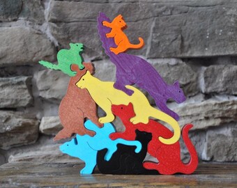 Cat and Kitten Pile Puzzle Wooden Toy Hand Cut with Scroll | Etsy