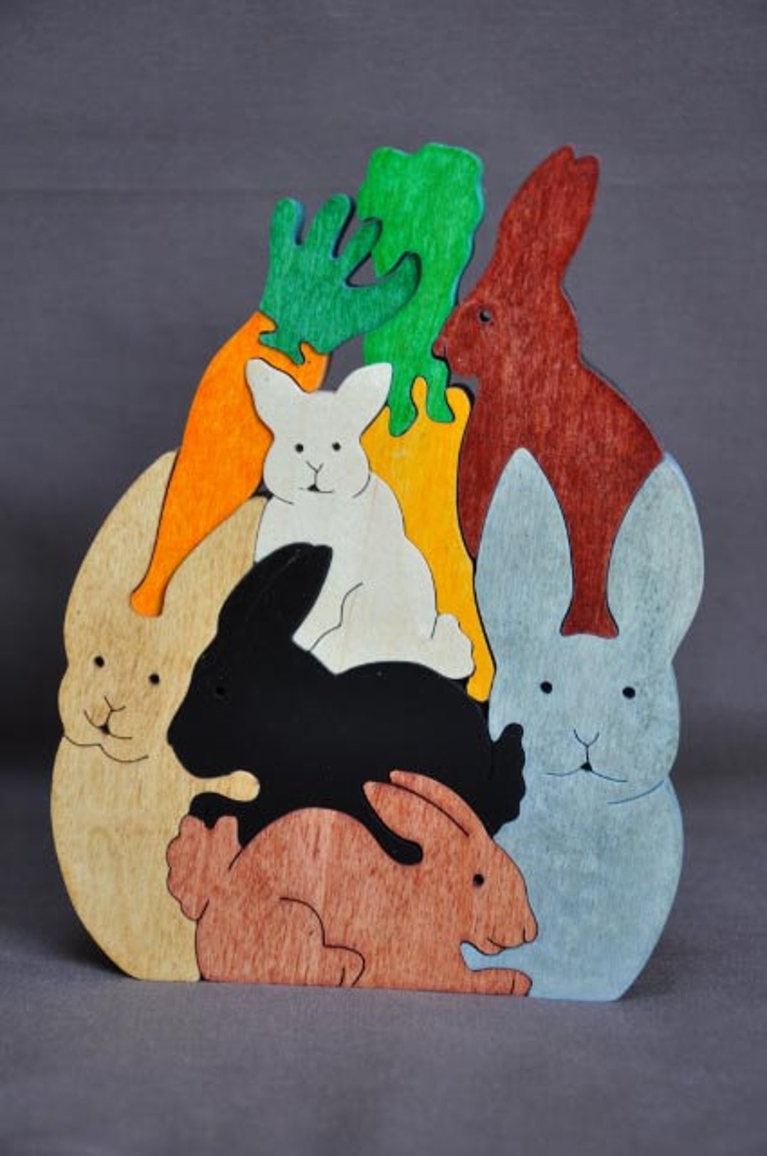 Pile of Bunny Rabbits Easter Animal Puzzle Wooden Toy Hand Cut With ...