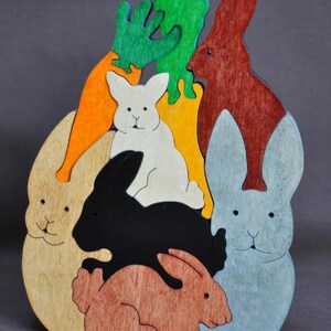 Pile of Bunny Rabbits Easter Animal Puzzle Wooden Toy Hand Cut With ...