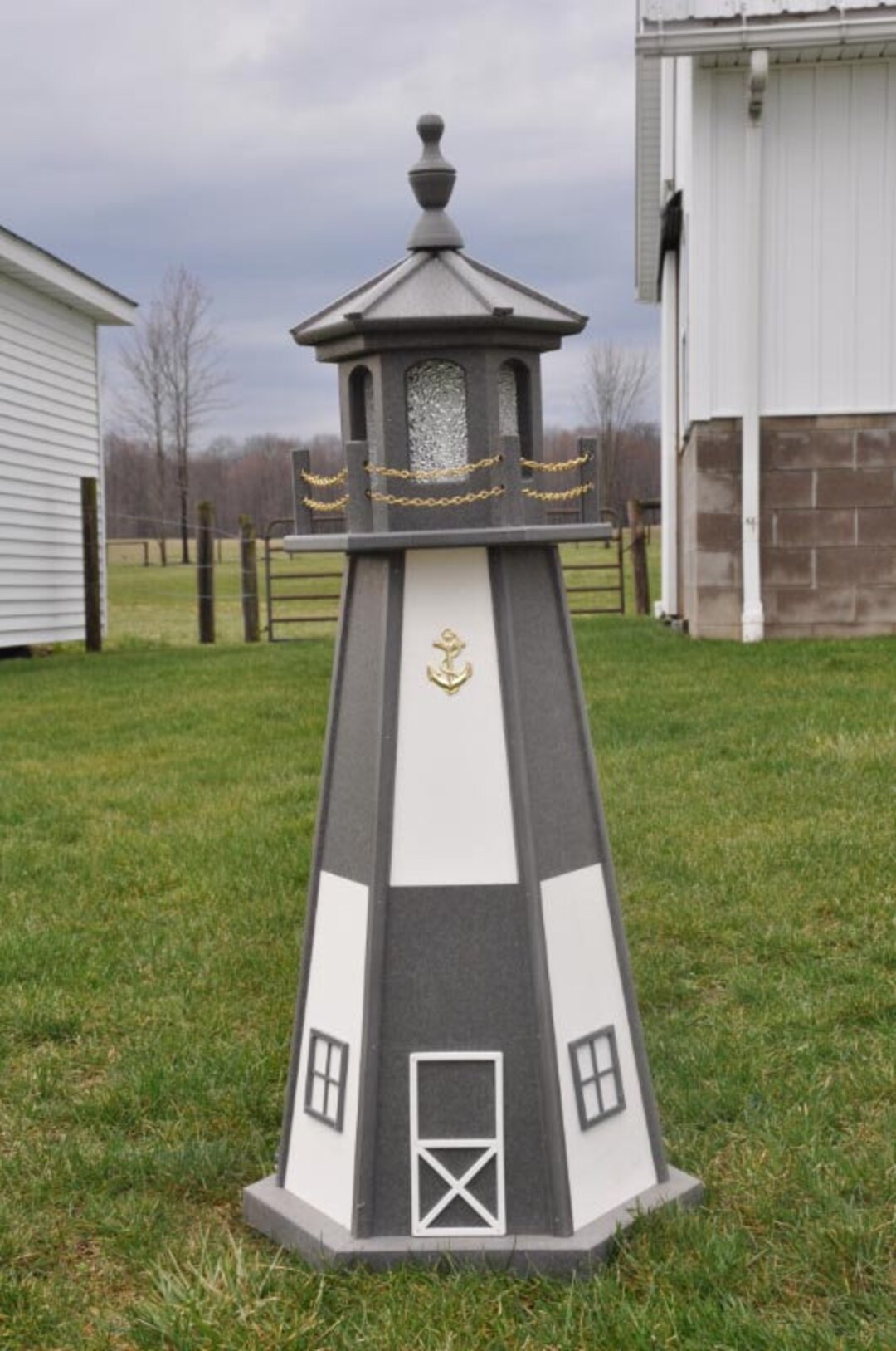Large 48" Gray & White Lighthouse Poly Vinyl Yard Garden Decoration ...