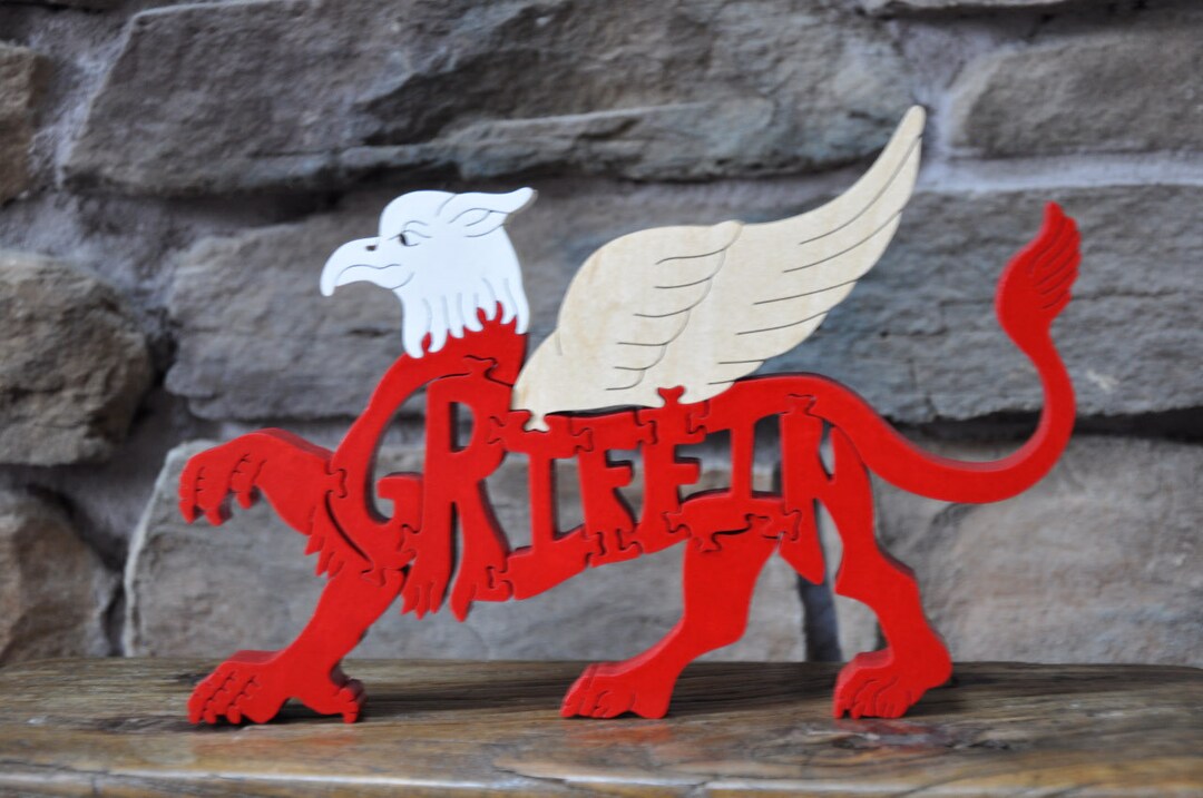 Red Griffin Wooden Fantasy Mythical Puzzle Toy Hand Cut Figurine Art - Etsy