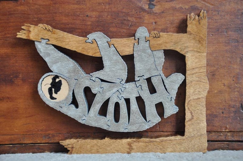 SLOTH Fun Animal Puzzle Toy Wooden Hand Cut With Scroll Saw - Etsy
