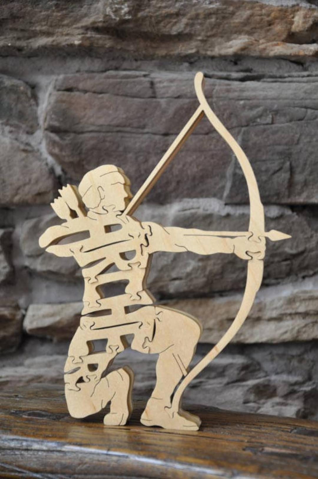 NEW Archer W/ Bow & Arrow Archery Puzzle Wooden Toy Hand Cut With ...