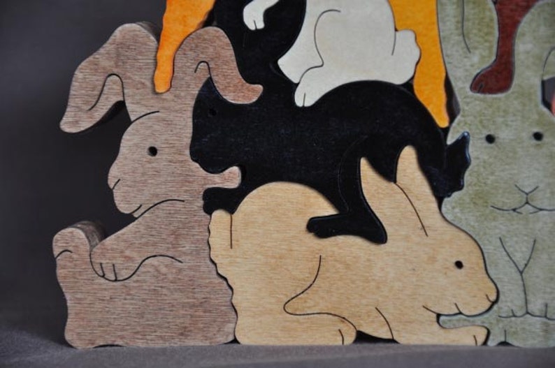 Bunch of Bunny Rabbits Easter Animal Puzzle Wooden Toy Hand - Etsy