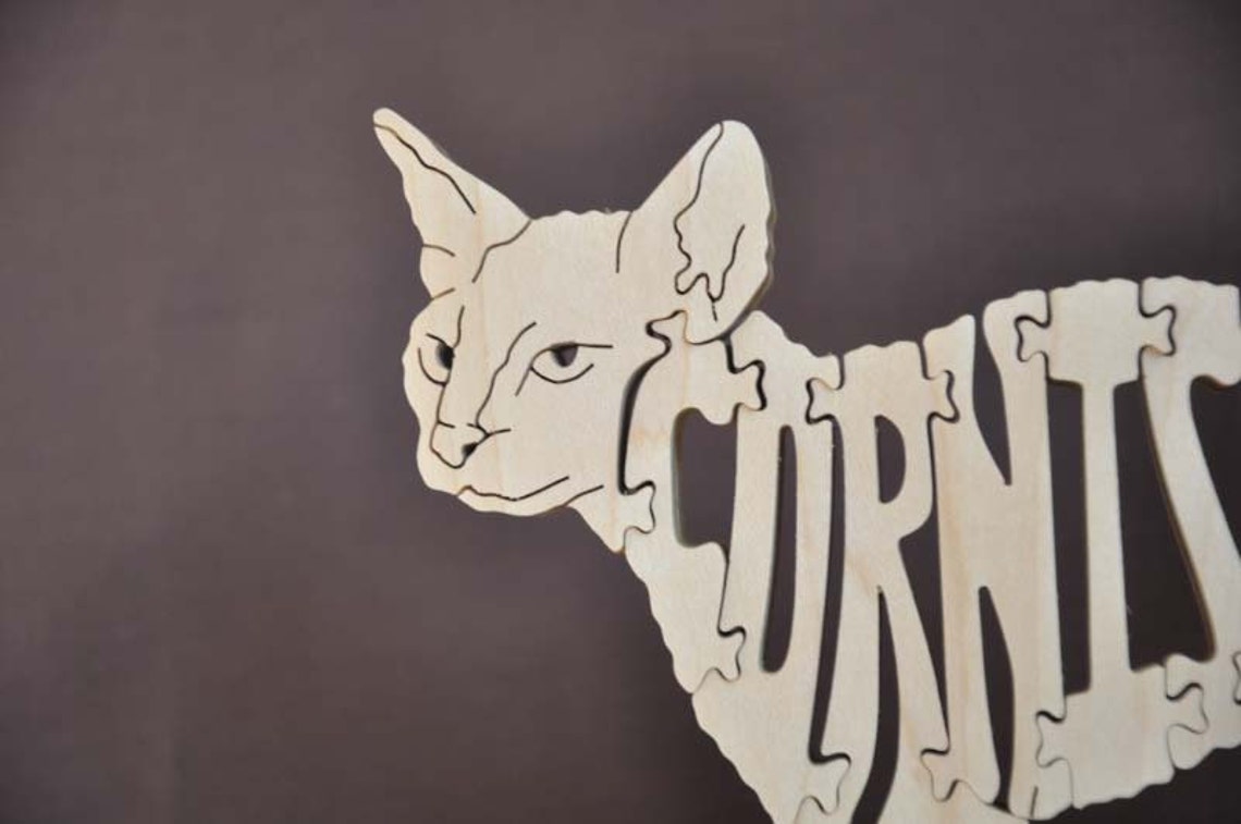 Cornish Rex Cat Feline Wooden Animal Puzzle Toy Hand Cut Figurine Art ...