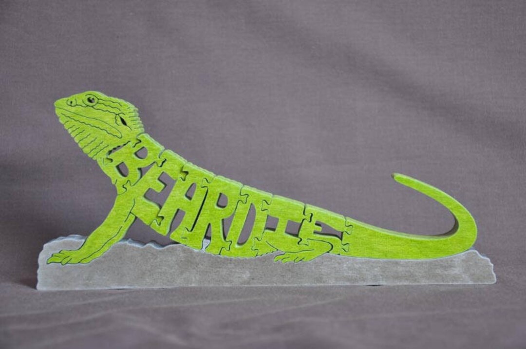 Bearded Dragon Beardie Lizard Wood Puzzle Hand Cut Figurine Reptile Art ...