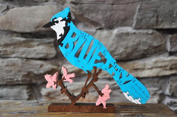 Colorful Blue Jay Bird Animal Puzzle Wooden Toy Hand Cut - Etsy