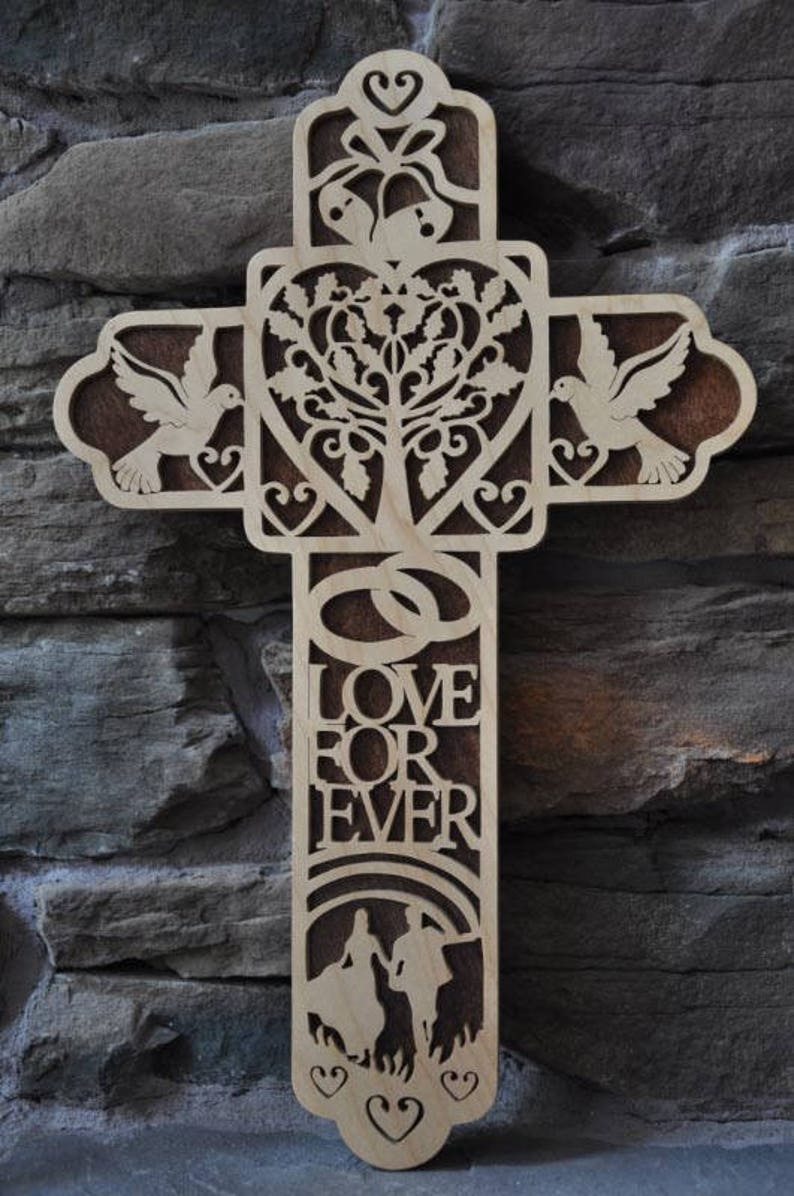 Wedding Marriage Engagement Cross Scrolled Wooden Cross Wall | Etsy