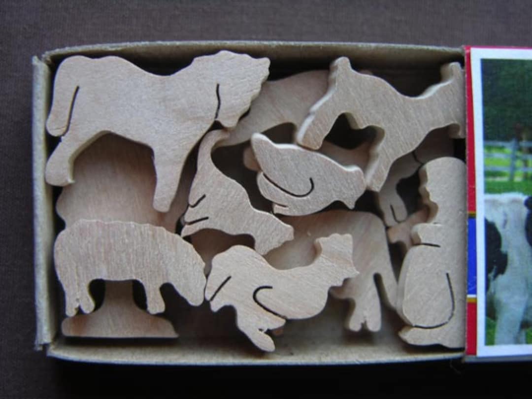 Miniature Farm Animal Wood Match Box Set Cow Horse Farmer Set - Etsy