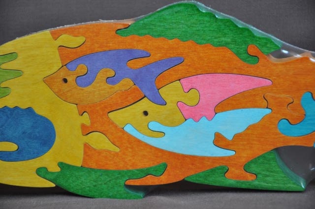 Large Tropical Fish Colorful Wood Puzzle Toy Hand Cut With Scroll Saw ...