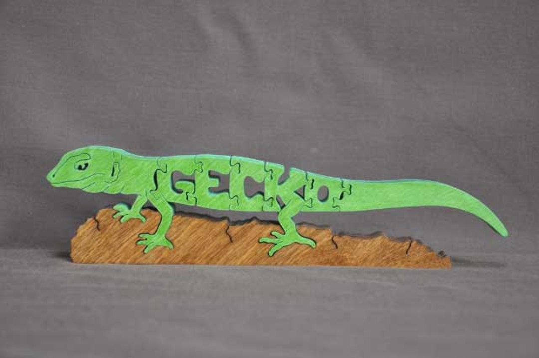 NEW Gecko Lizard Puzzle Wooden Toy Hand Cut With Scroll Saw Reptile ...