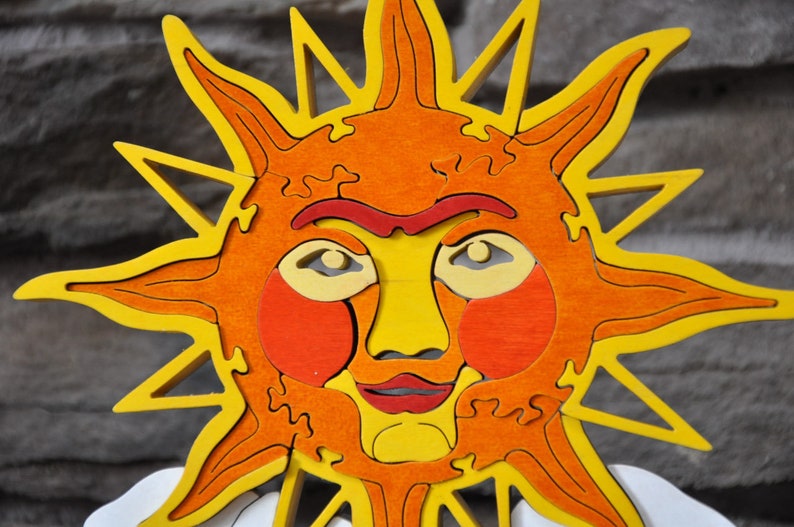 Summer Sun Face Solar Figurine Decor Hand Cut Wooden Puzzle | Etsy